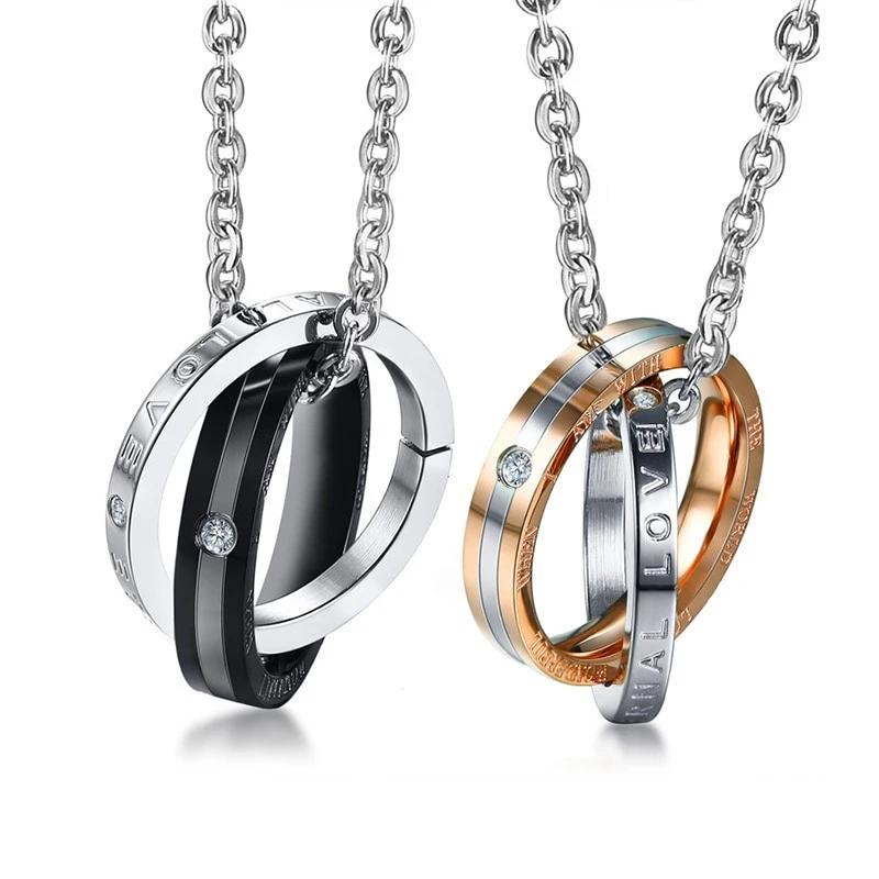 Colar para Namorados ou Casais com Duas Alianças em Aço - REF1082 ...